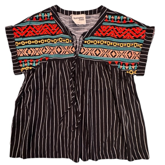 Savanna Jane | Tops | Savanna Jane Black Multicolor Embroidered Blouse ...